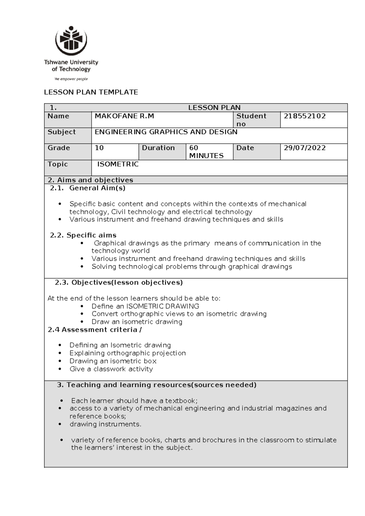 Lesson plan EGD 06 - LESSON PLAN TEMPLATE 1. LESSON PLAN Name MAKOFANE ...