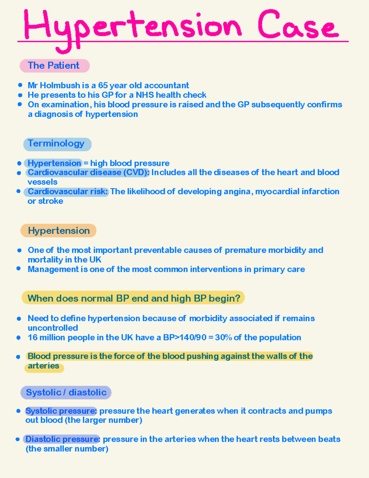 Hypertension Case (1) - Summary of notes - The Patient Mr Holmbush is a ...