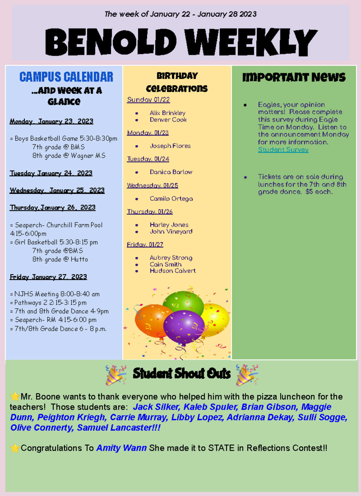 The Benold Weekly January 23 - 27, 2023 - The week of January 22 ...