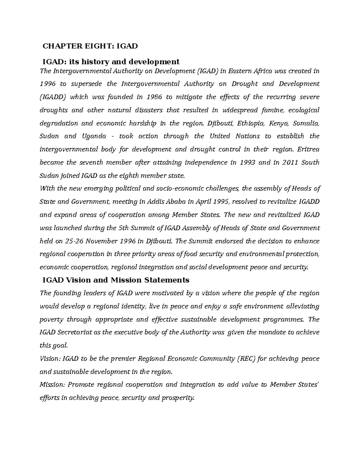 Chapter Eight - IGAD - CHAPTER EIGHT: IGAD IGAD: its history and ...