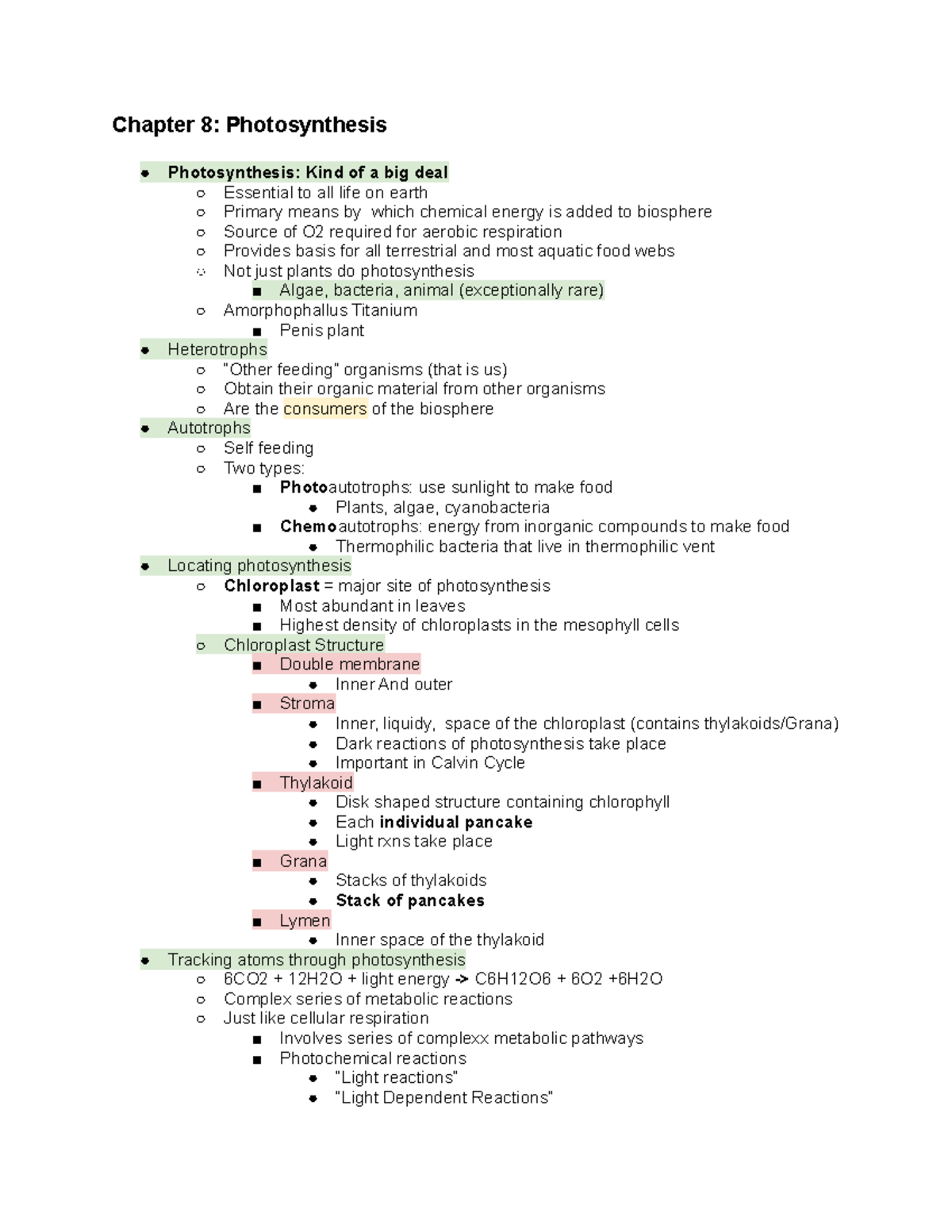 Bio 111 chap 8 - Dr. Angela Hawkins - Chapter 8: Photosynthesis ...