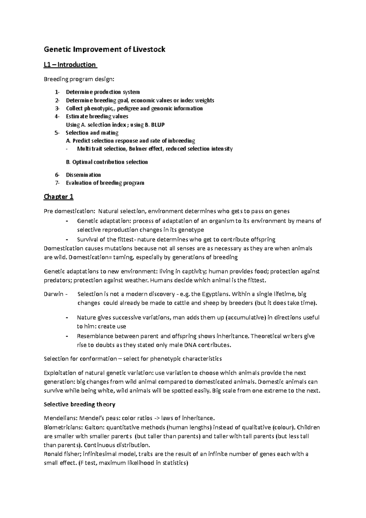 Summary ABG - Genetic Improvement of Livestock L1 – Introduction ...
