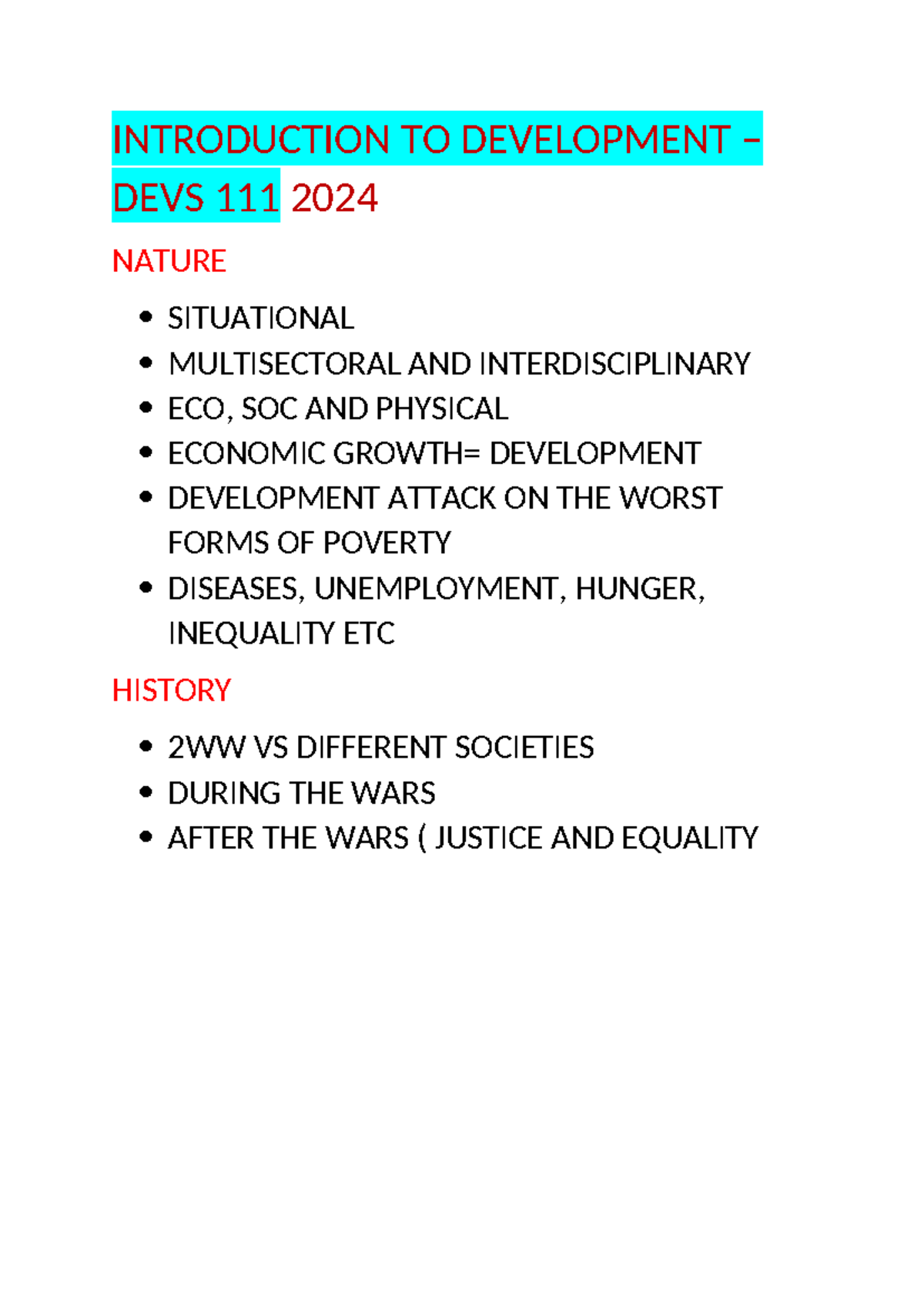 Introduction TO Development studies UNIT 1 2024 - INTRODUCTION TO ...