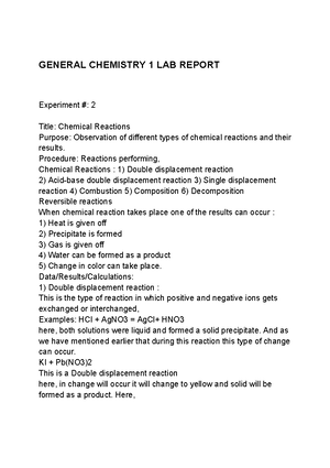Chem Lab 2 - Chem Lab 2 for Portage - Experiment 2: Chemical Reactions ...