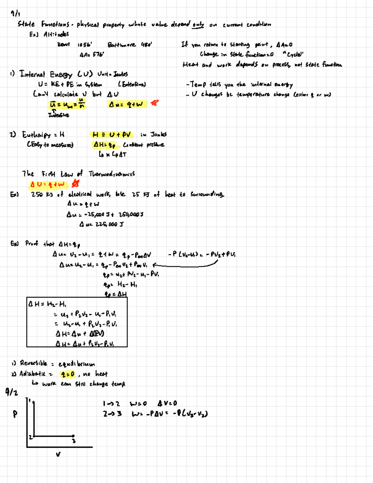 Pchem 4 - State functions, internal energy, enthalpy, first law of ...
