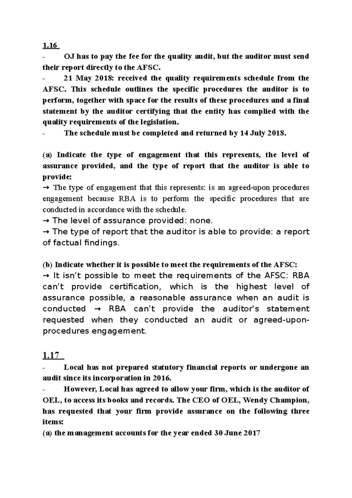 BT-CH1 - bt chương 10 môn kttc2 - 1. OJ has to pay the fee for the quality audit, but the ...