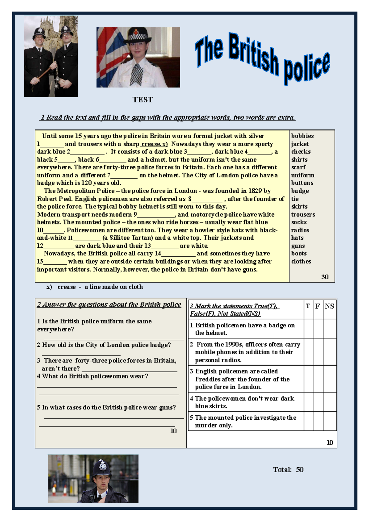 The british police reading comprehension exercises tests 5e annee ...