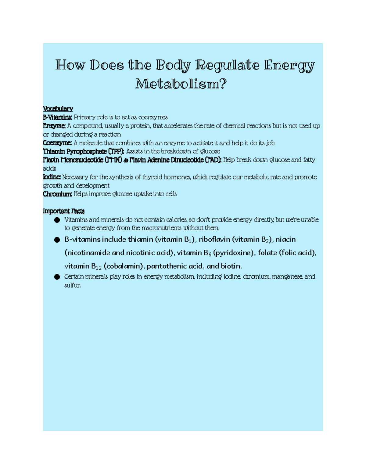 Ch. 8.1 Notes - How Does the Body Regulate Energy Metabolism ...