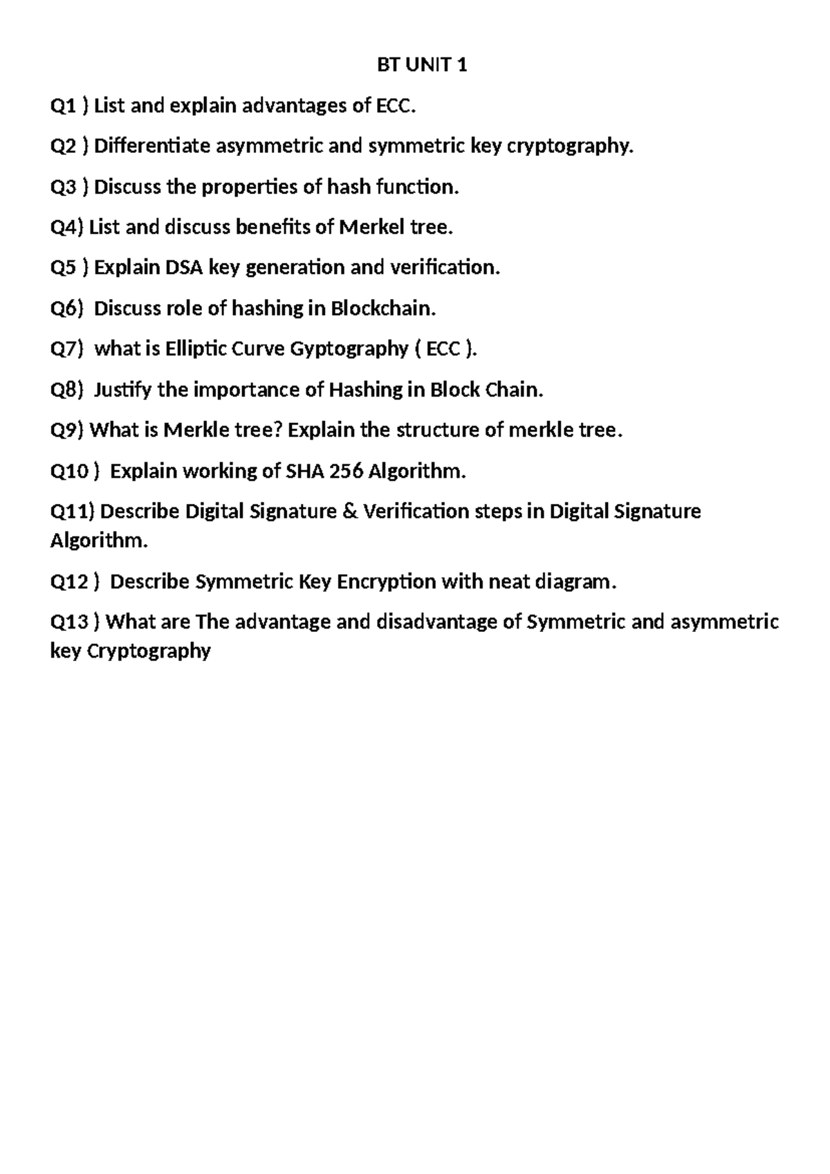 BT UNIT 1 - Just practice material and some notes - BT UNIT 1 Q1 ) List ...