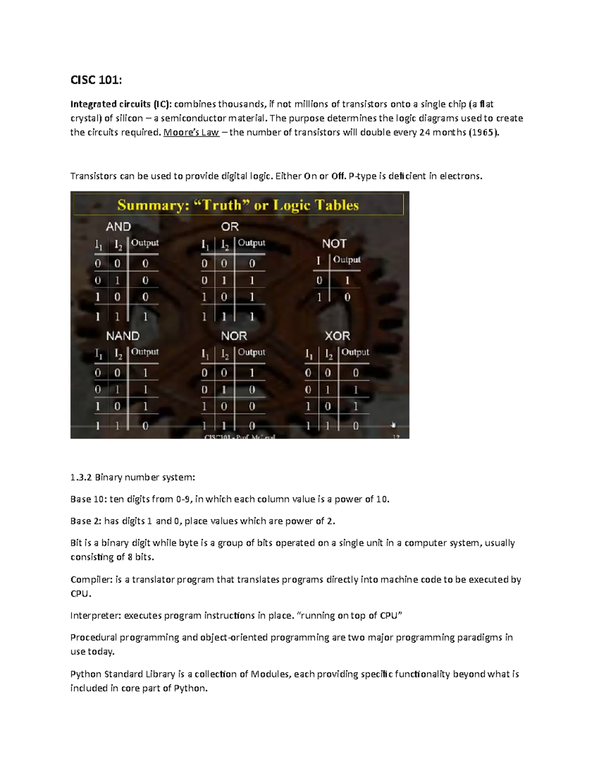 Introduction to Python 101 - CISC 101: Integrated circuits (IC) : combines thousands, if not ...