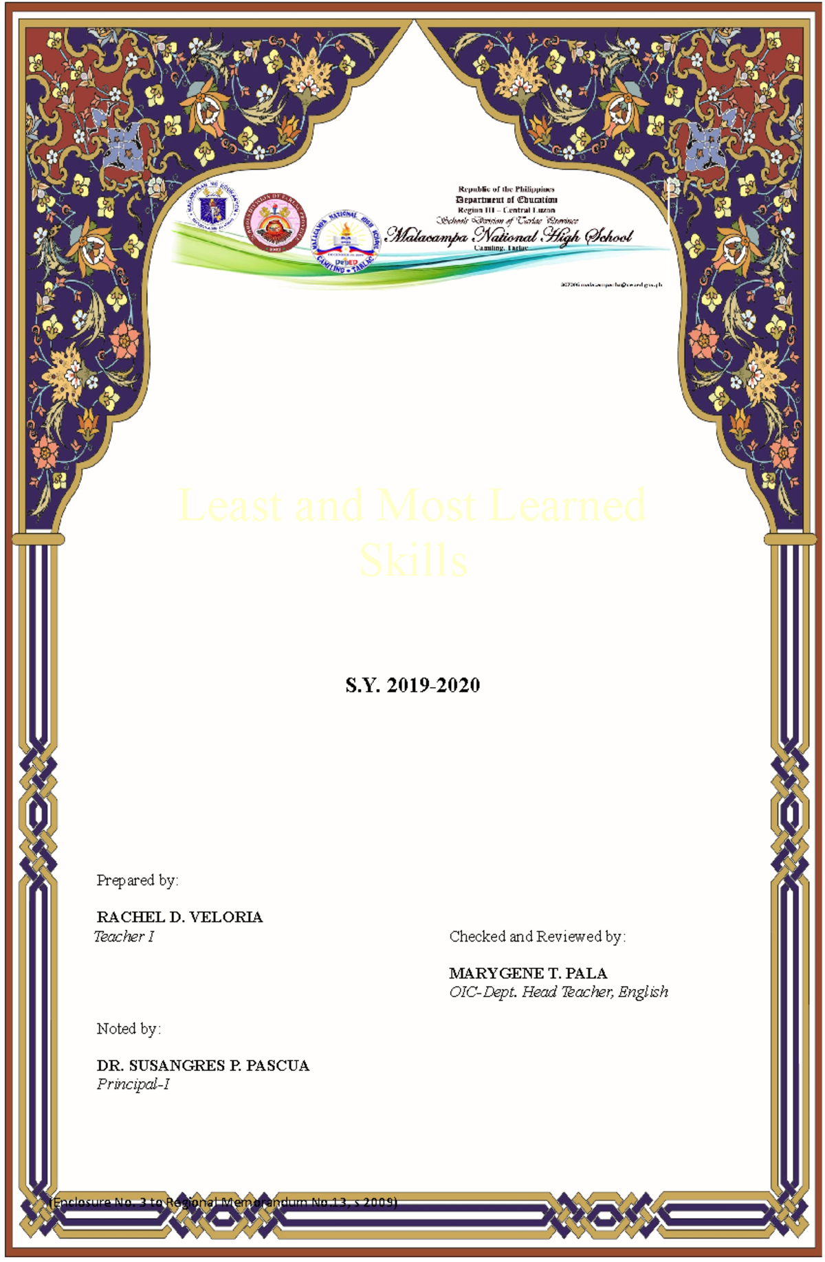 Least learned most learned lessons for english 10 - S. 2019- Prepared ...