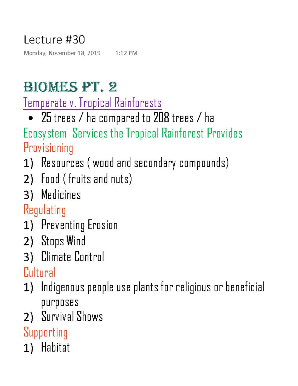 Lecture 30 - Notes - BIOMES PT. 2 Temperate v. Tropical Rainforests 25 ...