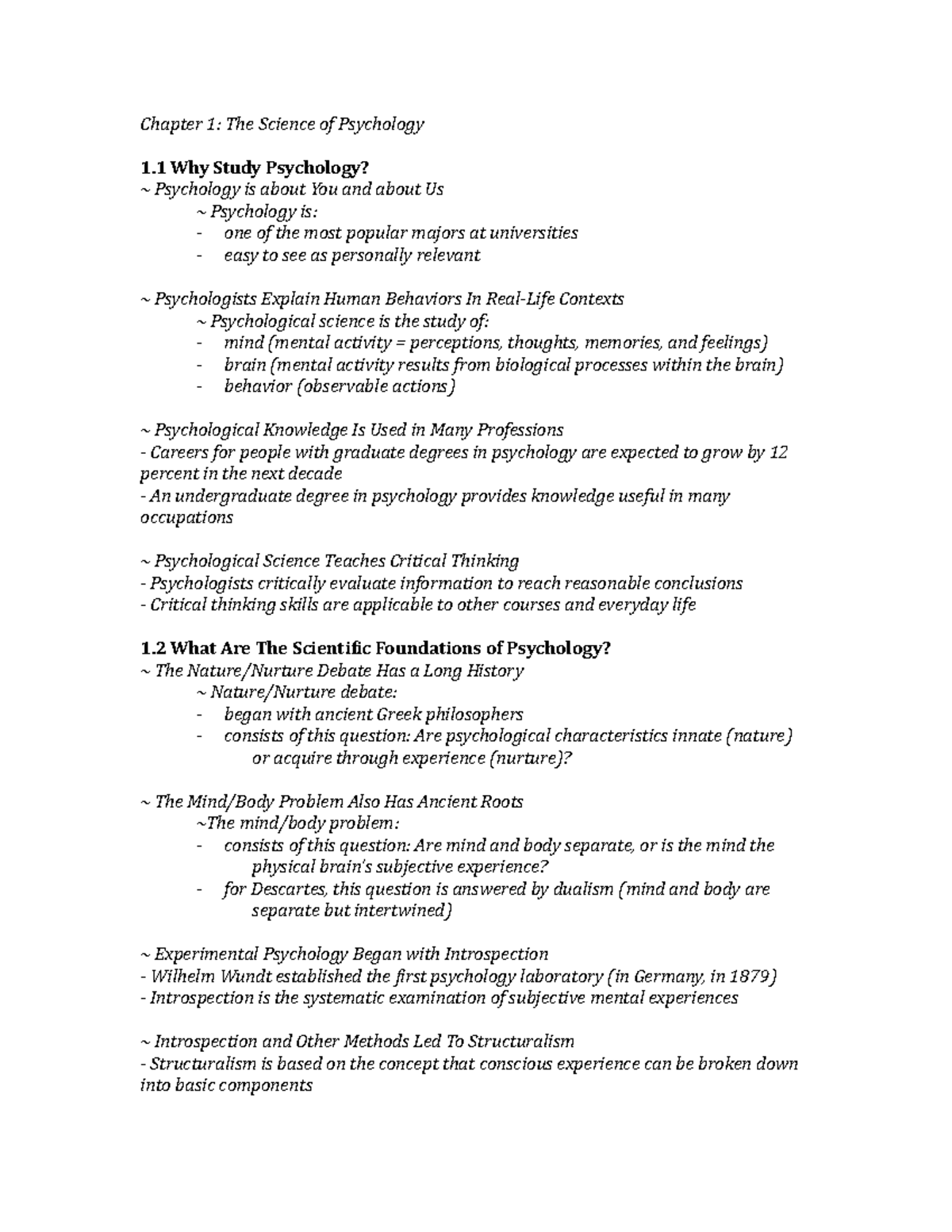 Chapter 1 - Lecture notes 1 - Chapter 1: The Science of Psychology 1 ...