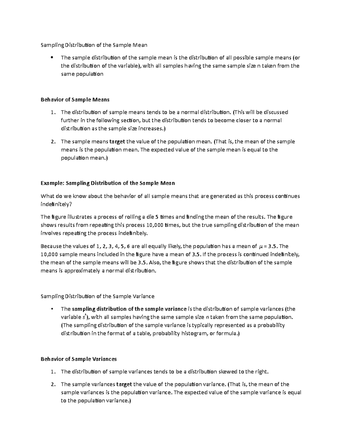Lecture Notes 6 Sampling Distribution Of The Sample Mean The Sample lecture-notes-6-sampling-distribution-of-the-sample-mean-the-sample