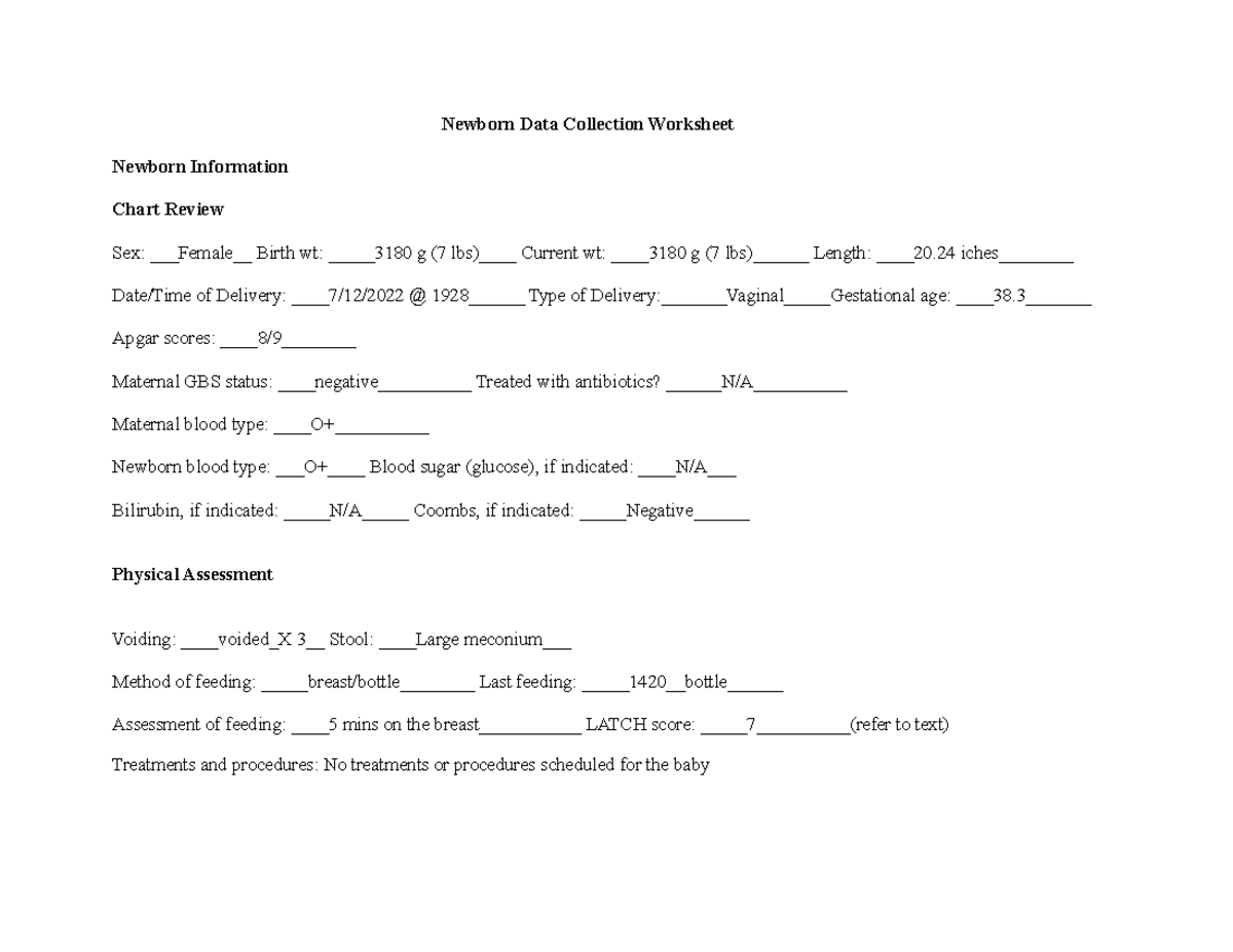 Newborn Assessment Data collection sheet - Newborn Data Collection ...