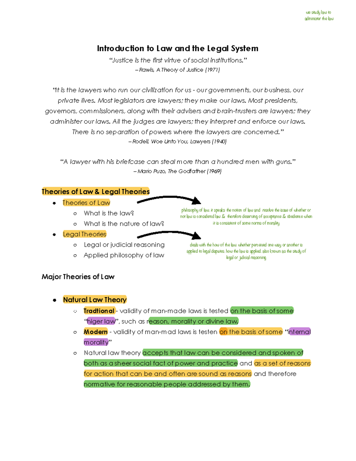 Introduction to Law Notes - Introduction to Law and the Legal System