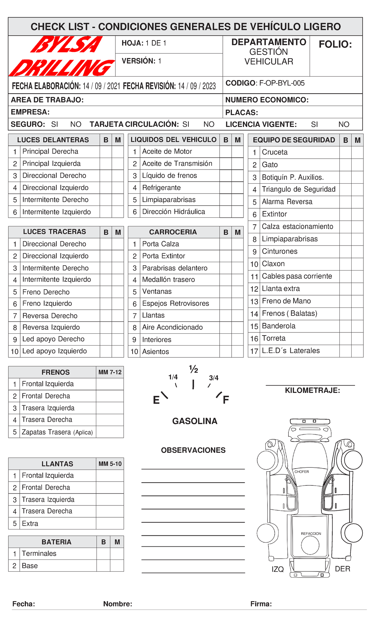 Check list - Vehiculo Ligero - CHECK LIST - CONDICIONES GENERALES DE ...