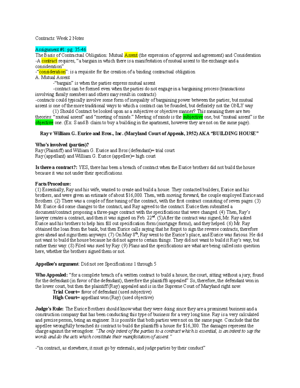 Week 2 Notes Contracts Week 2 Notes Assignment 1 Pg 35 The Basis Of Contractual