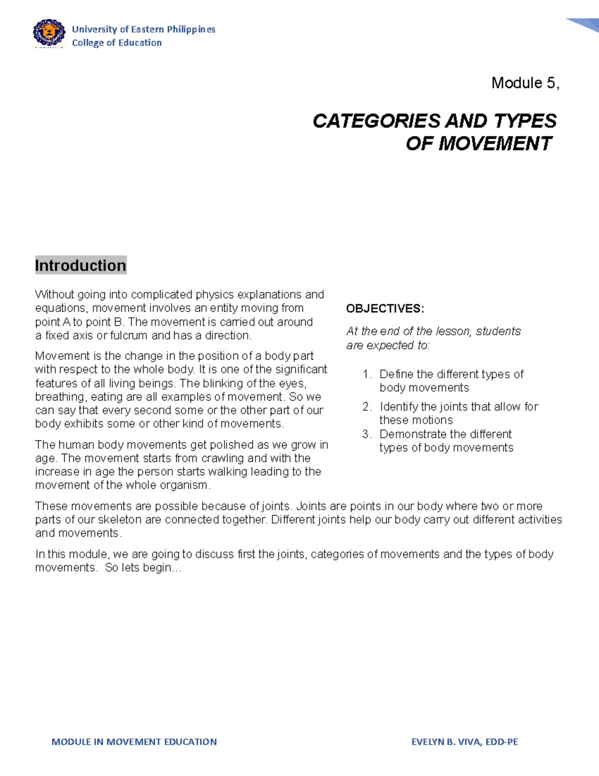 Module 5 in Movement Education - College of Education Module 5 ...