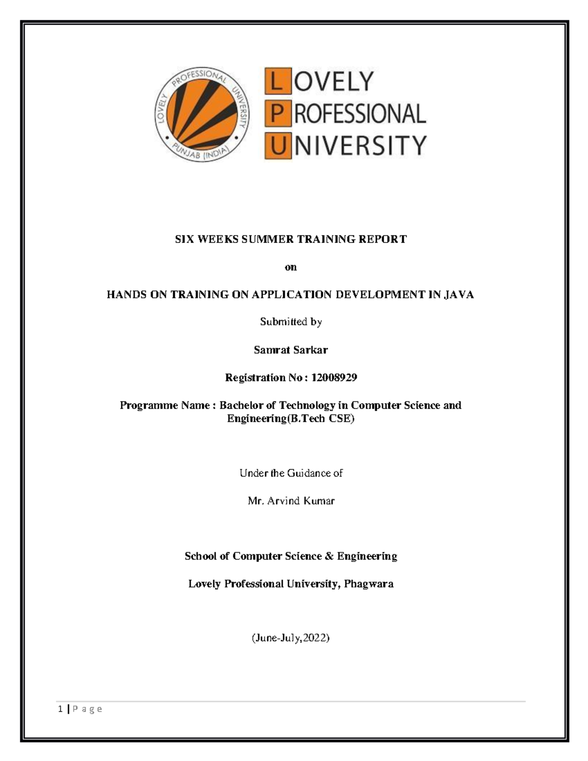 Final Summer training 2022 - SIX WEEKS SUMMER TRAINING REPORT on HANDS ...