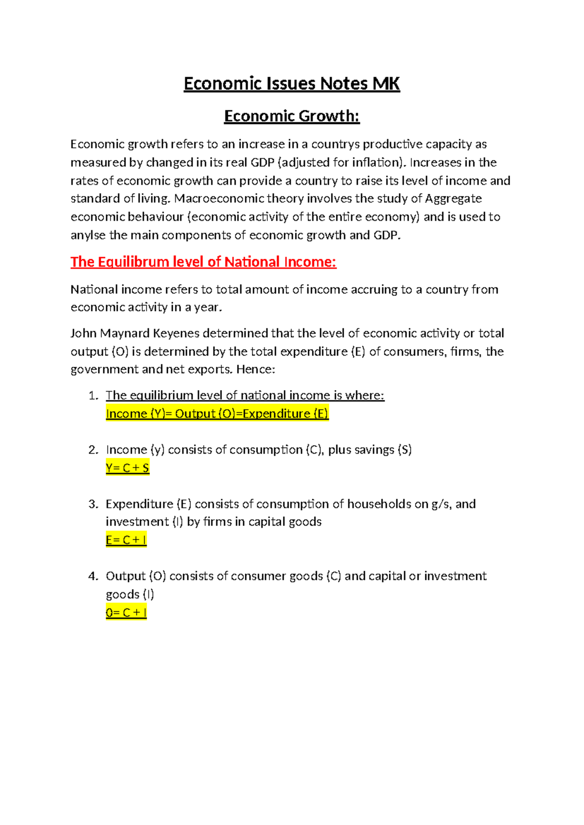 Economic Issues Notes MK - Economic Issues Notes MK Economic Growth ...