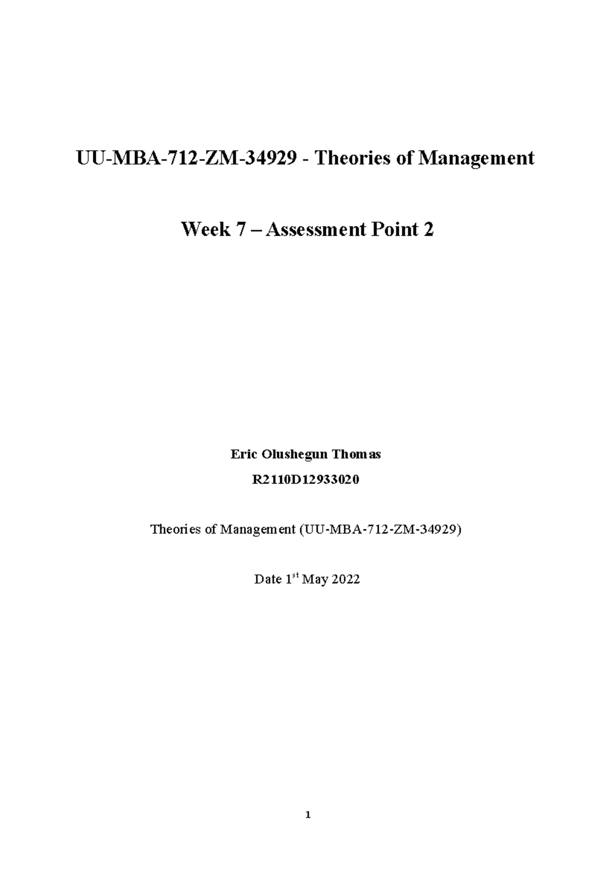 Assignment -Week 7 - UU-MBA-712-ZM-34929 - Theories of Management Week ...