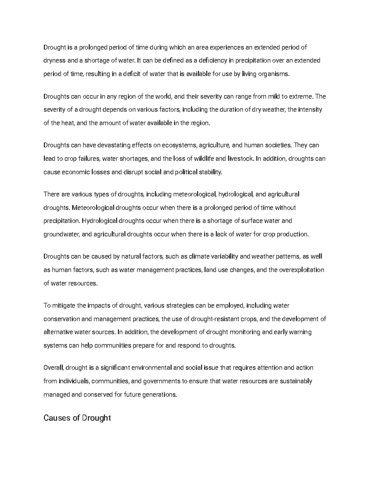 What is Drought - Drought is a prolonged period of time during which an ...