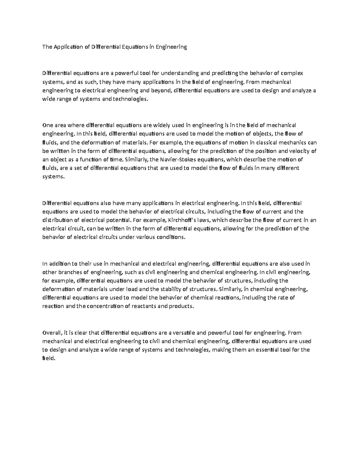 The Application of Differential Equations in Engineering - The ...