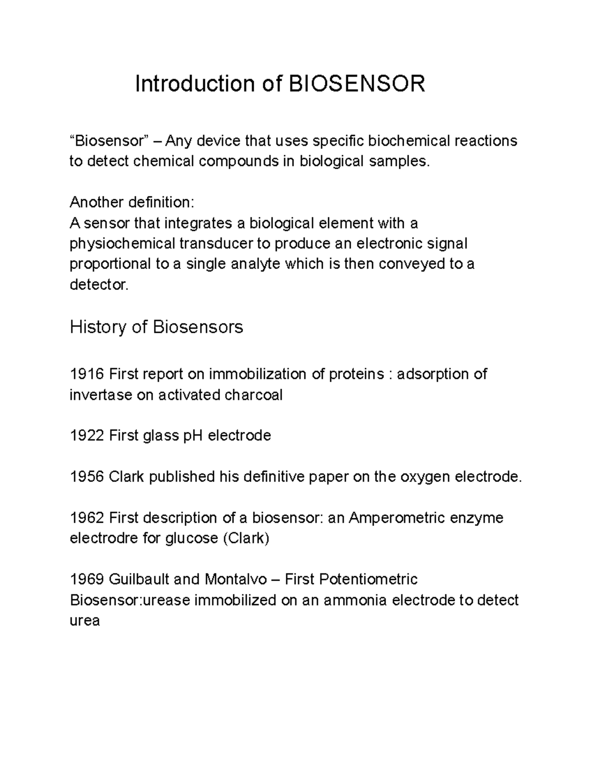 Introduction Of Biosensor Introduction Of Biosensor