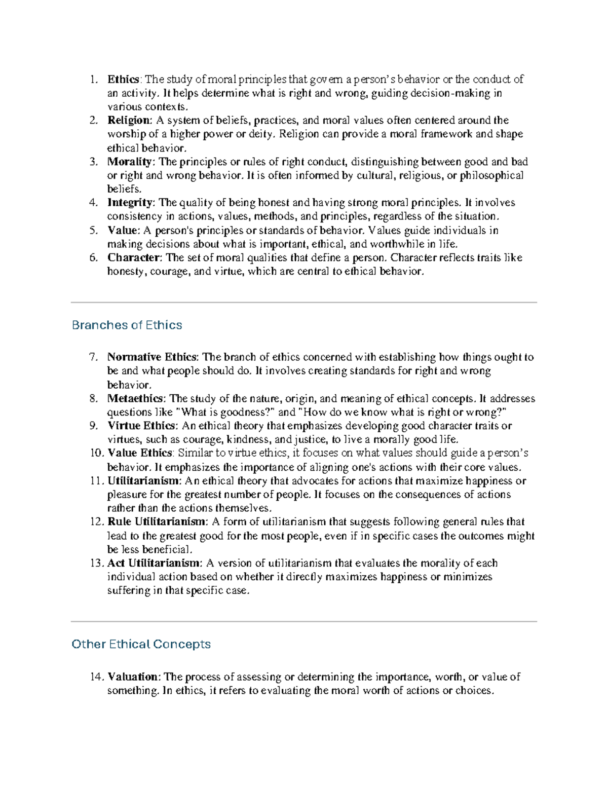 Ethics Midterm Reviewer - Ethics: The study of moral principles that ...