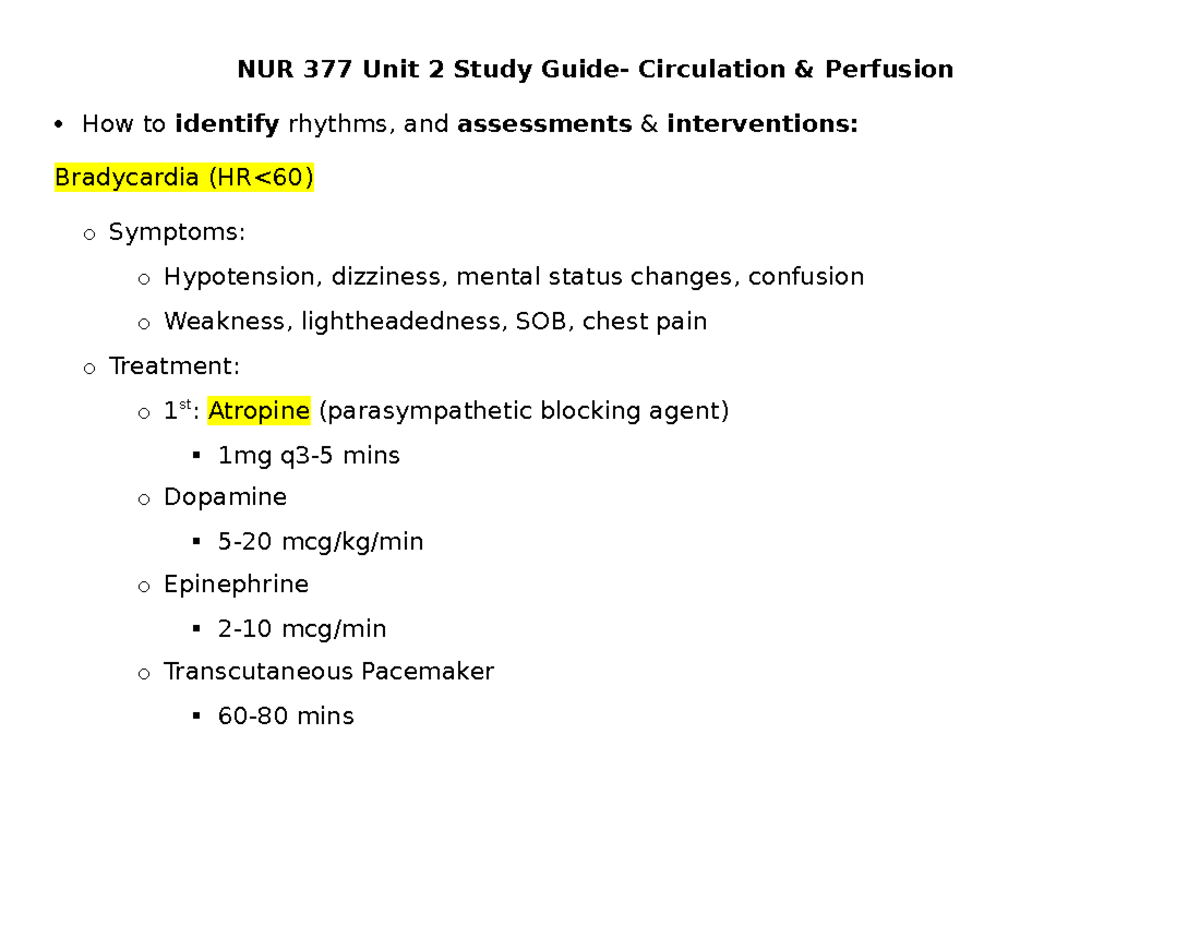 Circulation and perfusion - NUR 377 Unit 2 Study Guide- Circulation ...