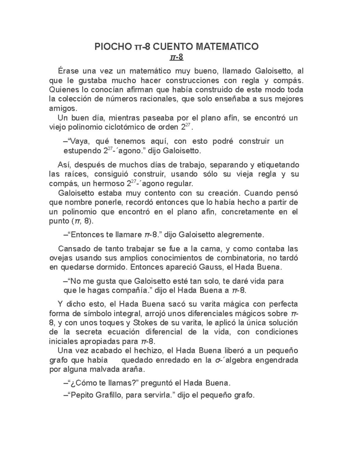Piocho π - un cuento basado en matemática - PIOCHO π-8 CUENTO ...
