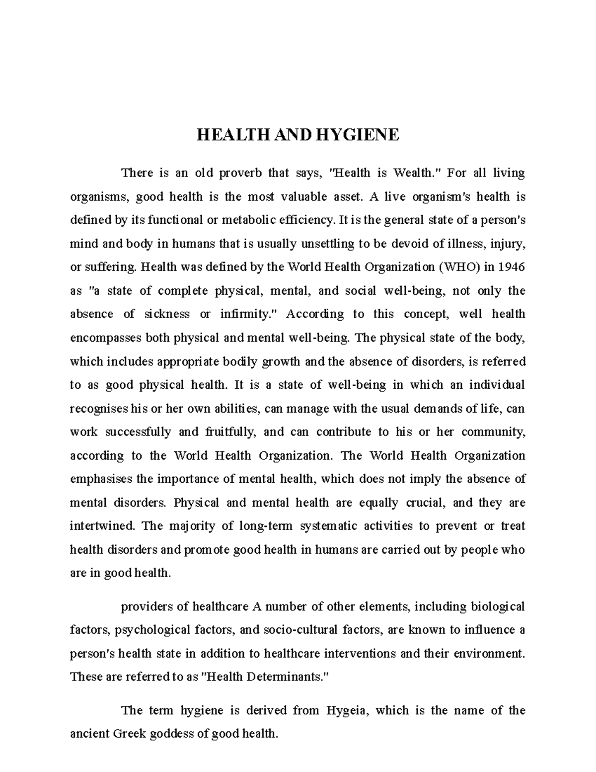 Health AND Hygiene - Lecture notes 1 - Human Development - Studocu