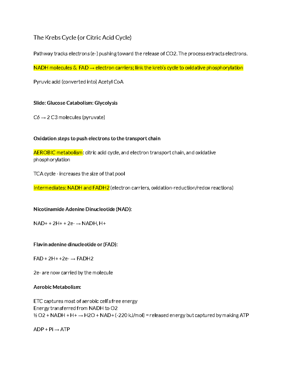 The Kreb's Cycle - Lecture notes - The Krebs Cycle (or Citric Acid ...