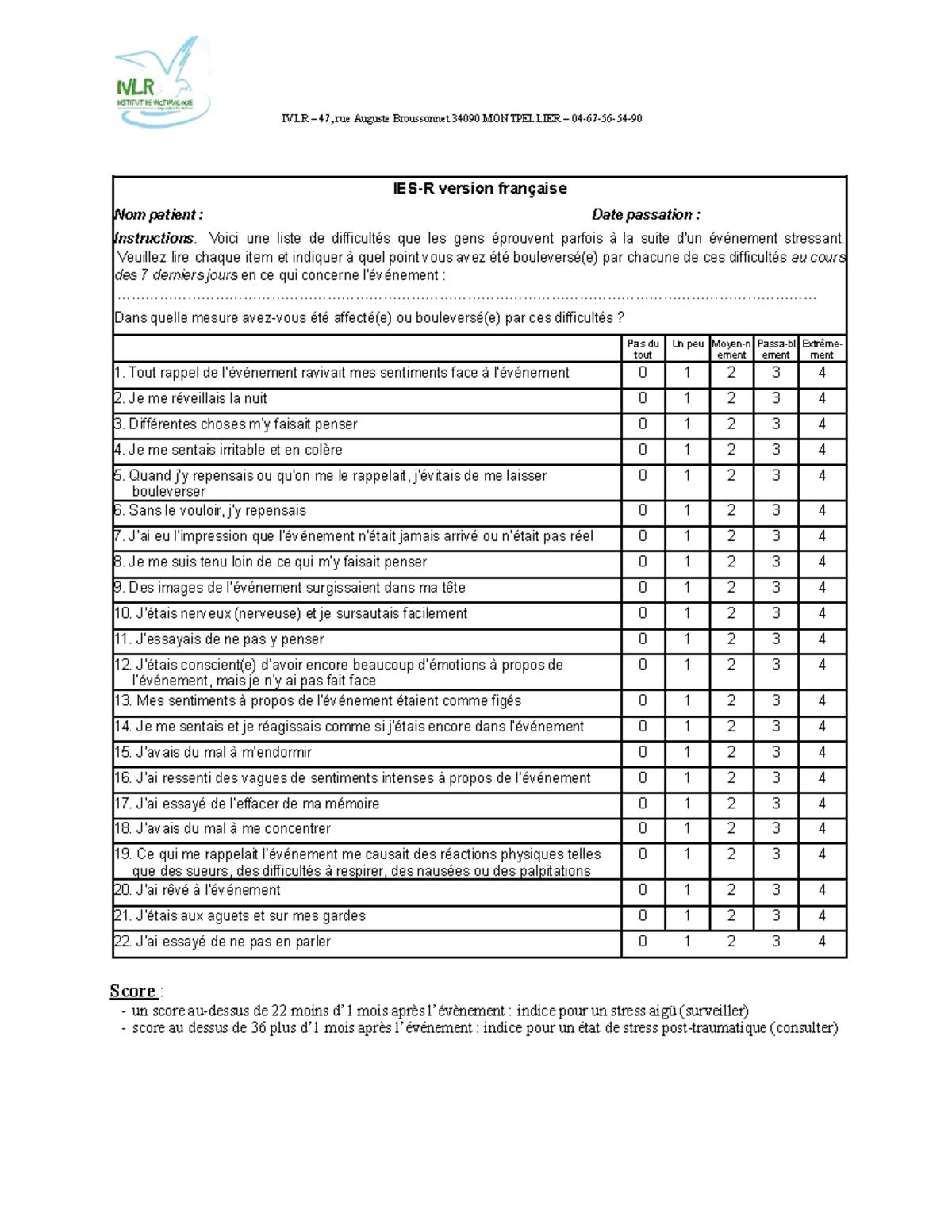 IES-R FR - IVLR – 47, rue Auguste Broussonnet 34090 MONTPELLIER – 04-67 ...