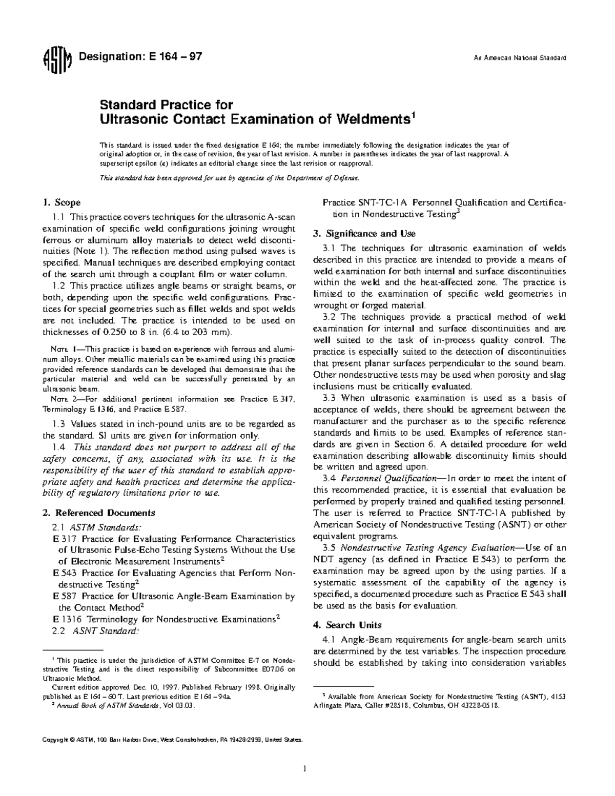 E164 - INSPECCION ULTRASONIDO - Designation: E 164 – 97 An American ...