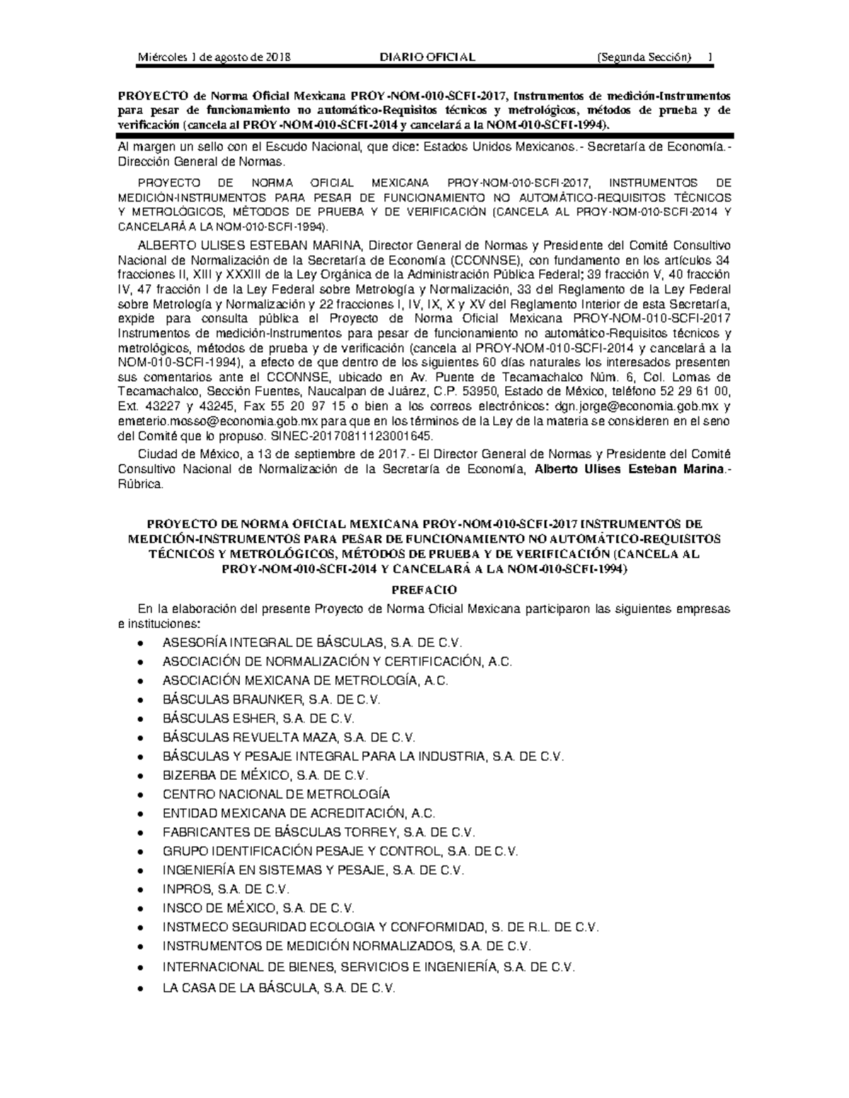 PROY NOM 010 SCFI 2017 - PROYECTO de Norma Oficial Mexicana PROY-NOM ...