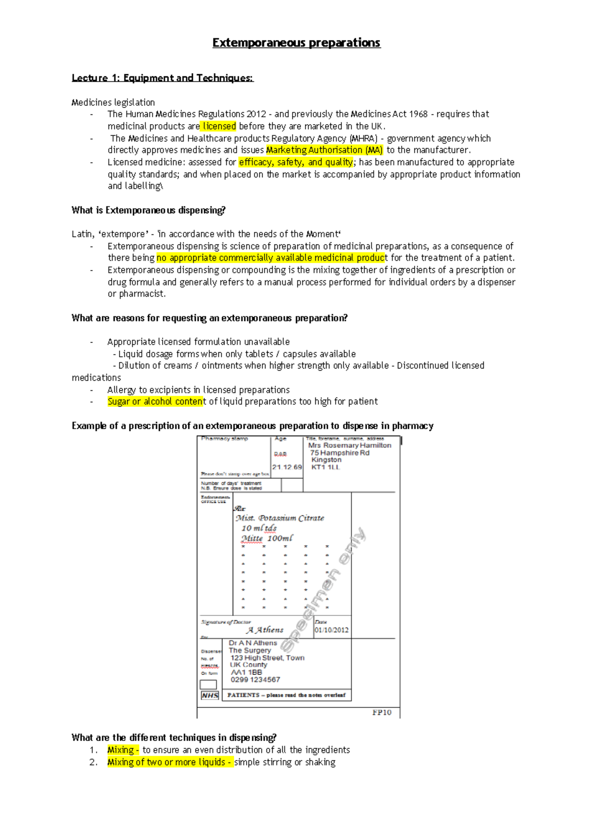 Extemporaneous preparations - Lecture 1: Equipment and Techniques ...