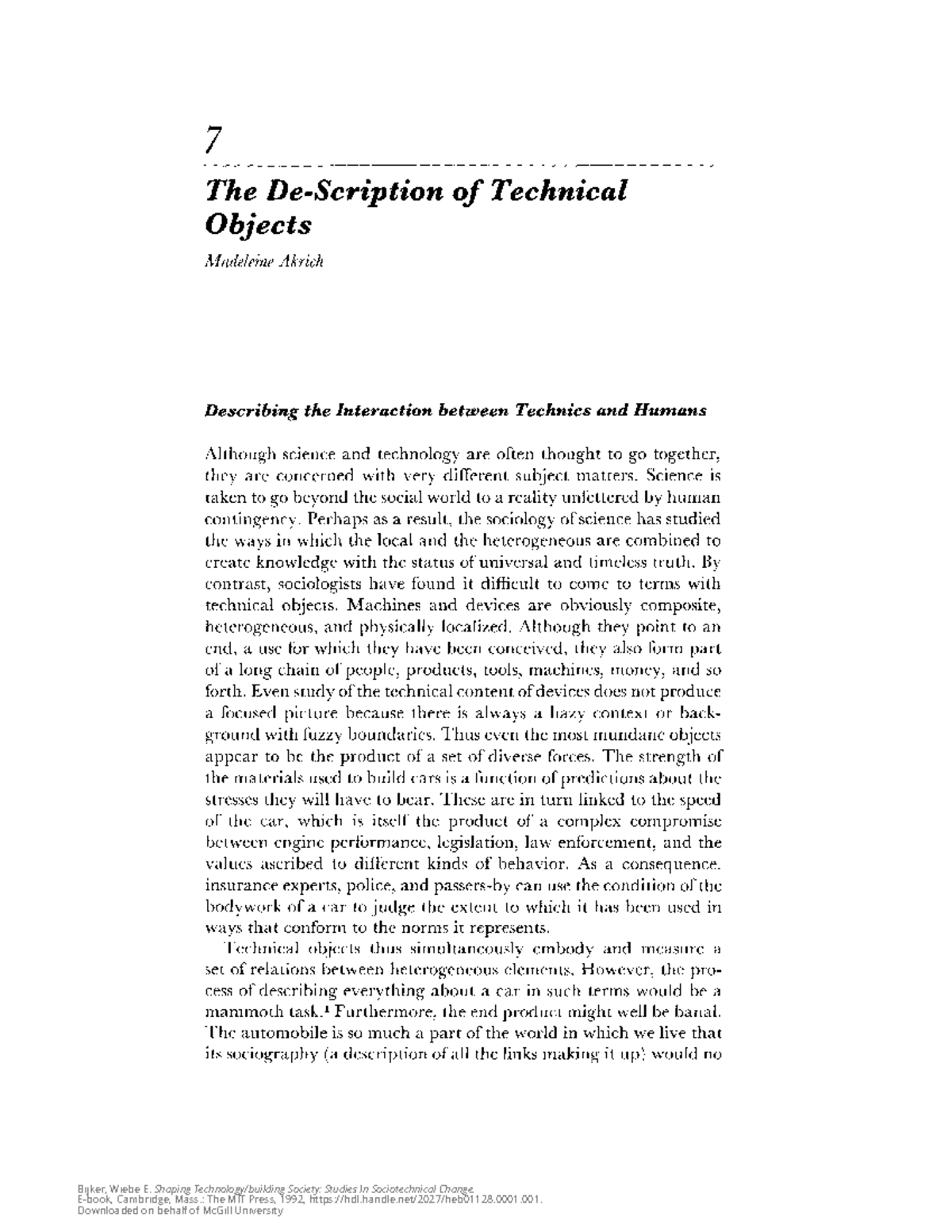 Akrich-The De-Scription of Technical Objects - E-book, Cambridge, Mass ...