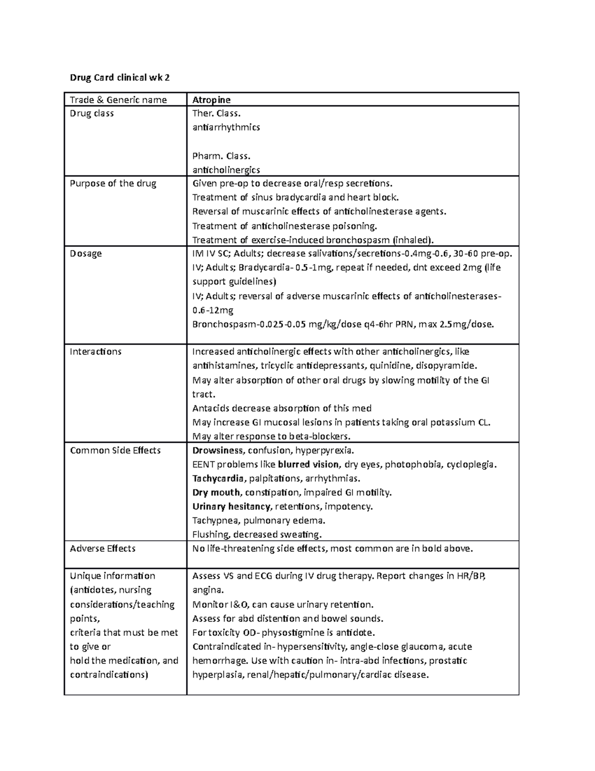 Drug Card wk1 - drug cards - Drug Card clinical wk 2 Trade & Generic ...