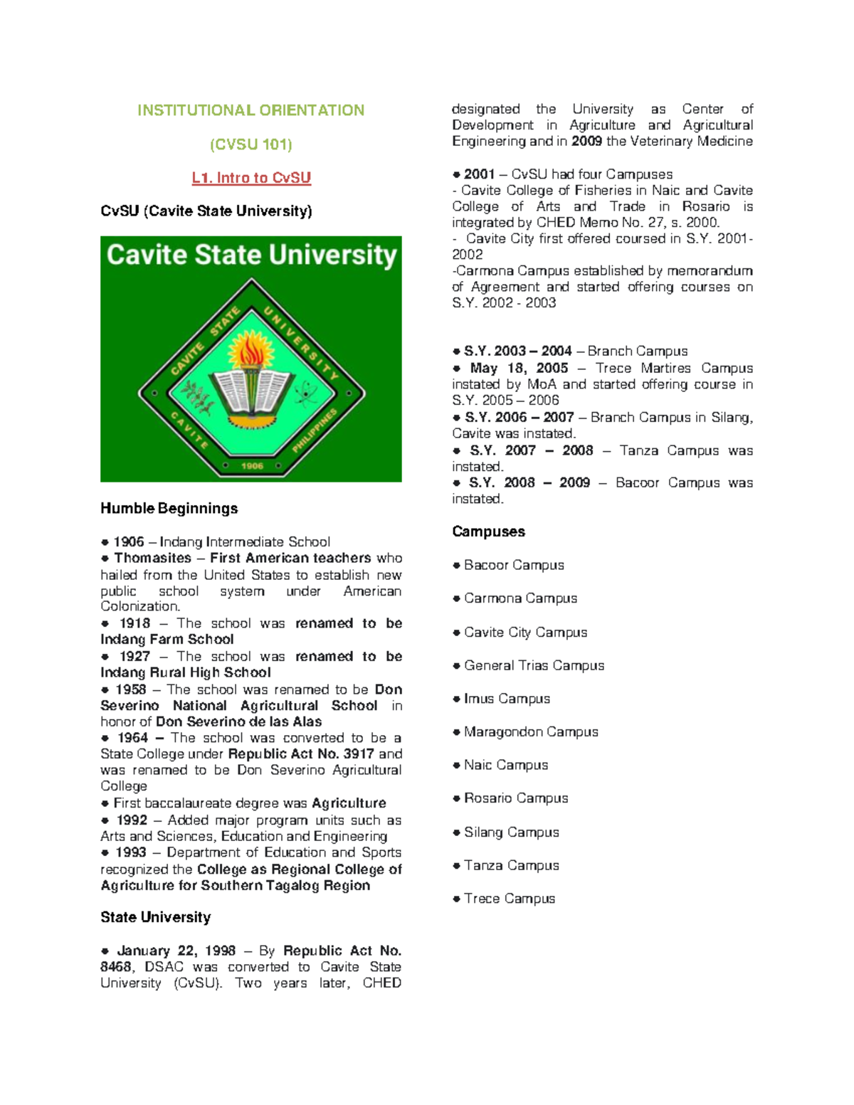 Institutional Orientation Cv SU 101 Reviewer - INSTITUTIONAL ...