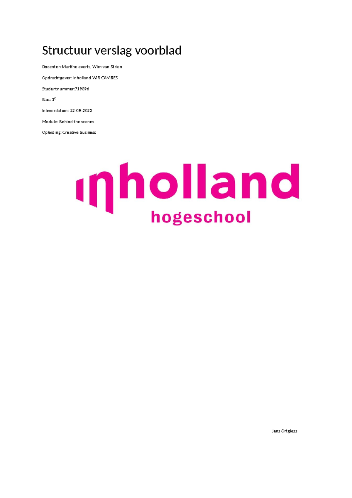 Social work werkstuk - Structuur verslag voorblad Docenten:Martine ...