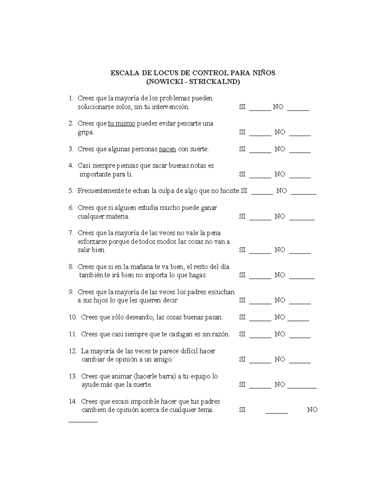 Escala de Locus de Control para ni+¦os - ESCALA DE LOCUS DE CONTROL ...