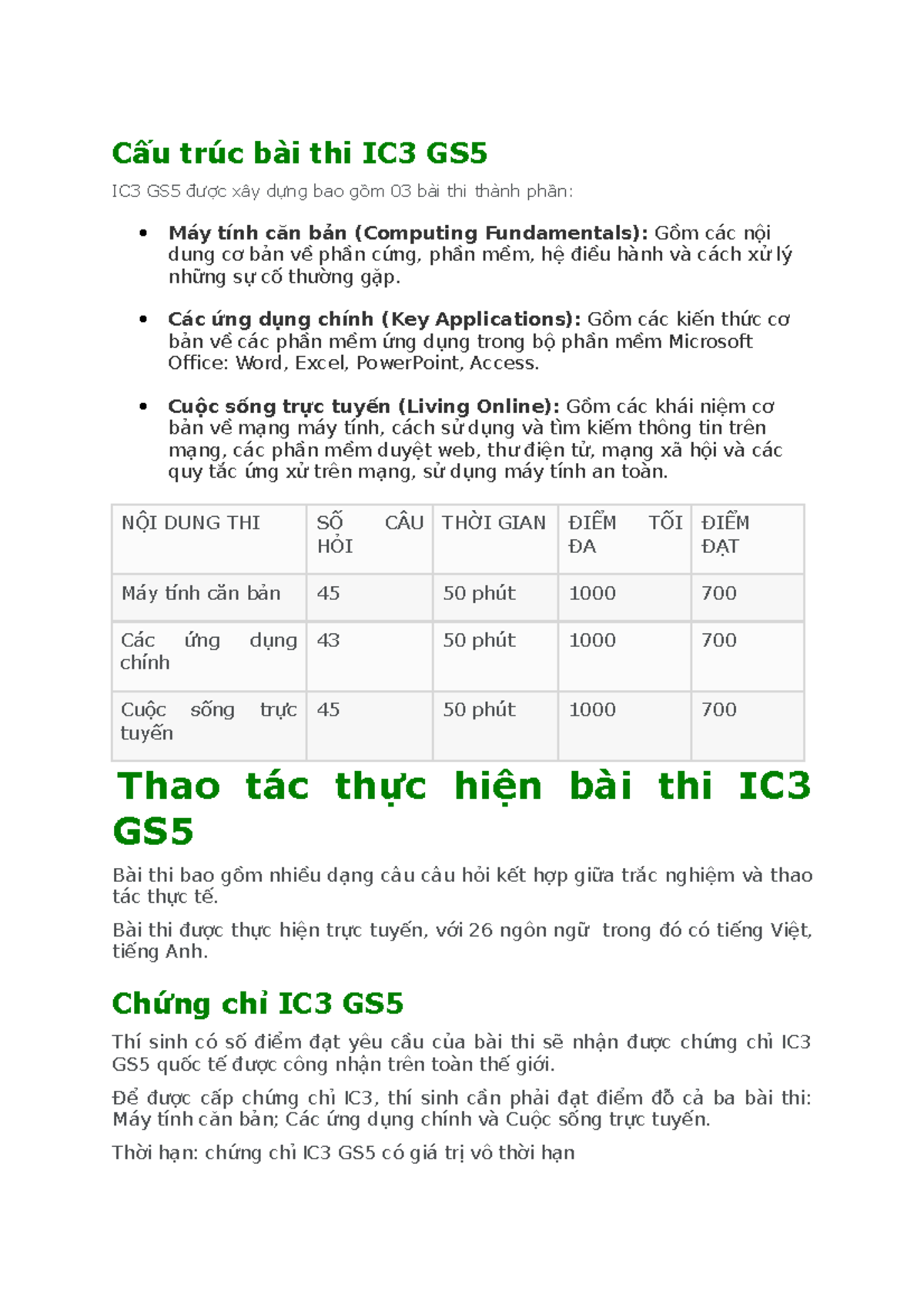 Cấu trúc bài thi IC3 GS5 - mkmiiyu - Cấu trúc bài thi IC3 GS IC3 GS5 ...