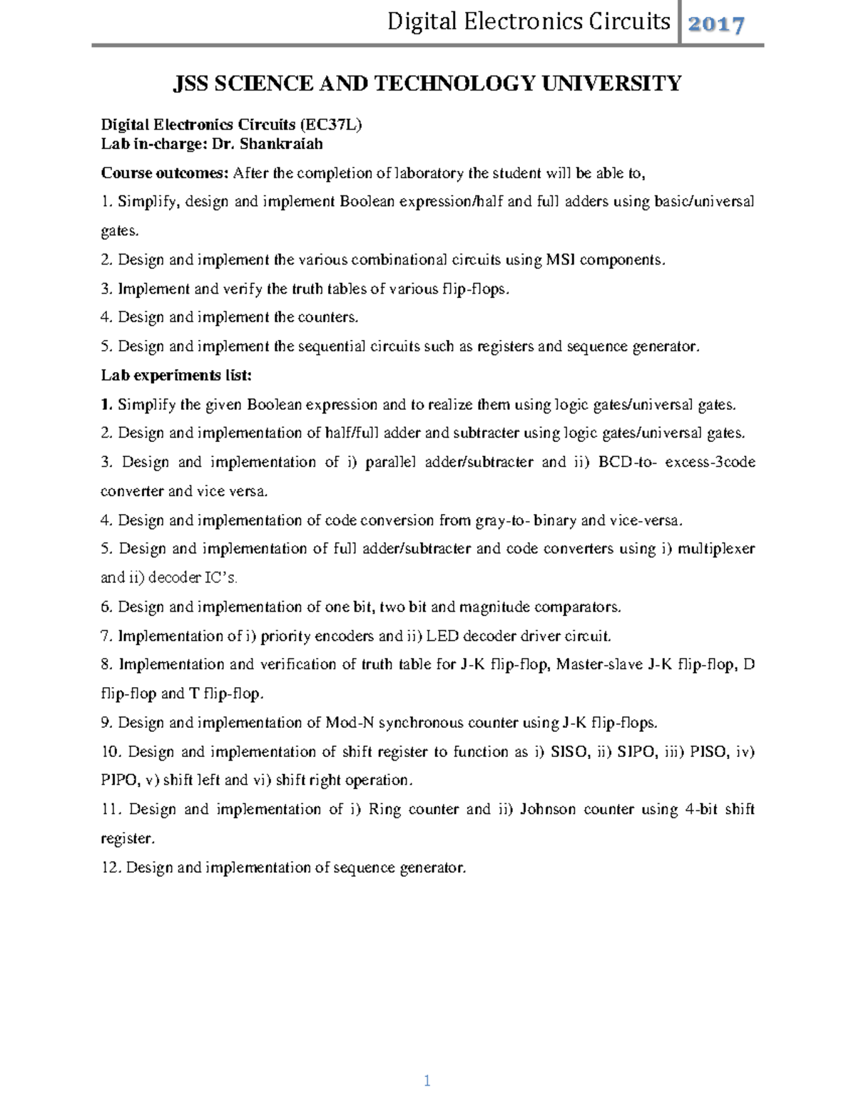 DEC LAB Manual 1st Aug 2017 - JSS SCIENCE AND TECHNOLOGY UNIVERSITY ...