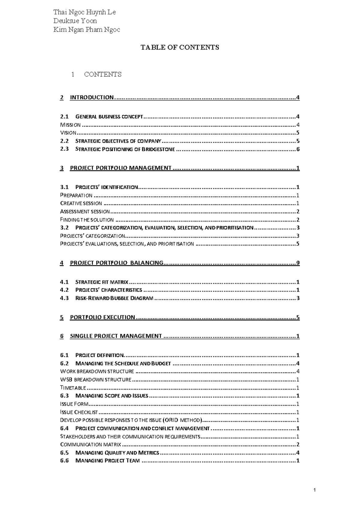 Bridgestone Final Project - TABLE OF CONTENTS Thai Ngoc Huynh Le ...