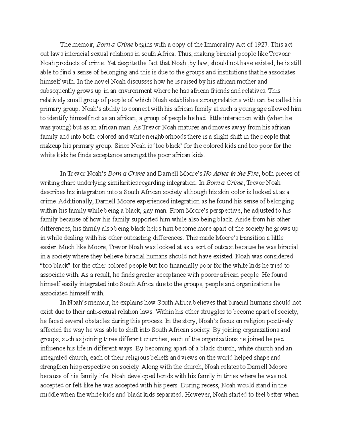 Sociology Exam Outline - The memoir, Born a Crime begins with a copy of ...