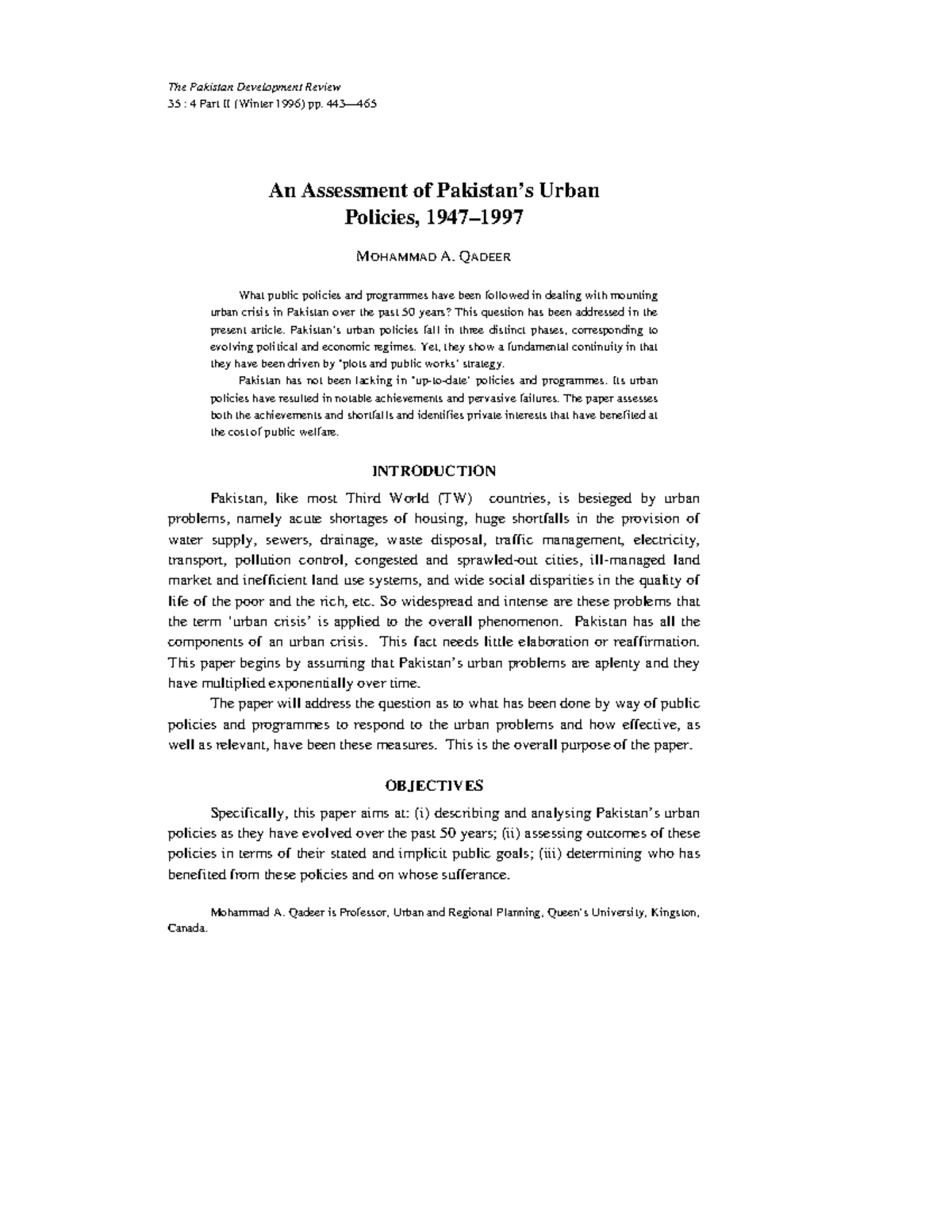 History of Urbanization in Pakistan - The Pakistan Development Review ...