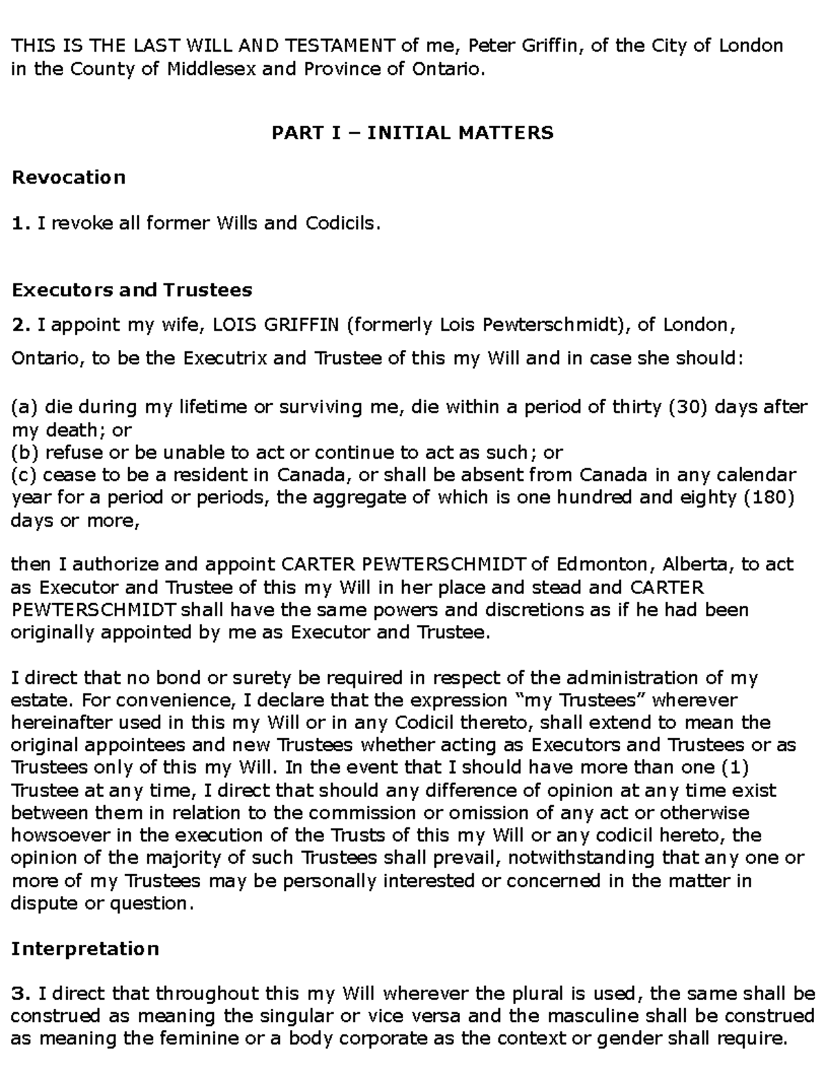 Ontario Sample Will Griffins V2 - THIS IS THE LAST WILL AND TESTAMENT ...