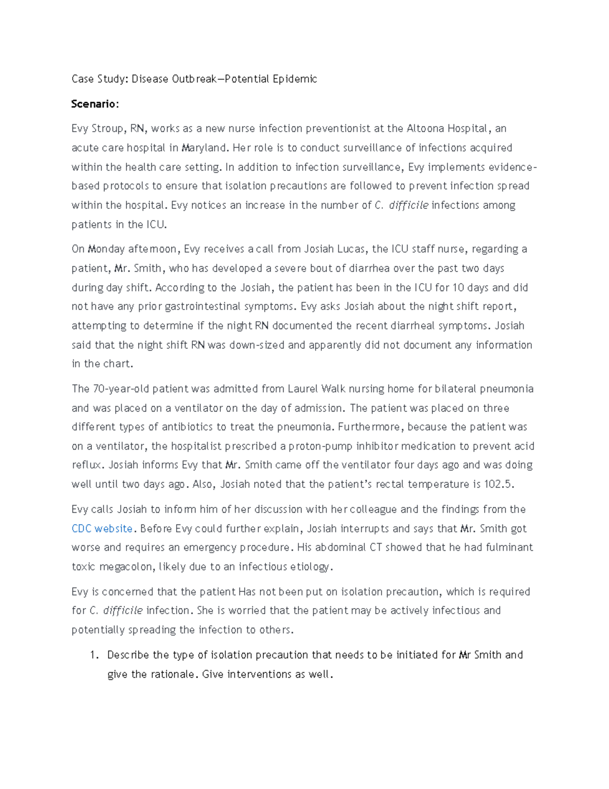 New case study - Case Study: Disease Outbreak—Potential Epidemic ...